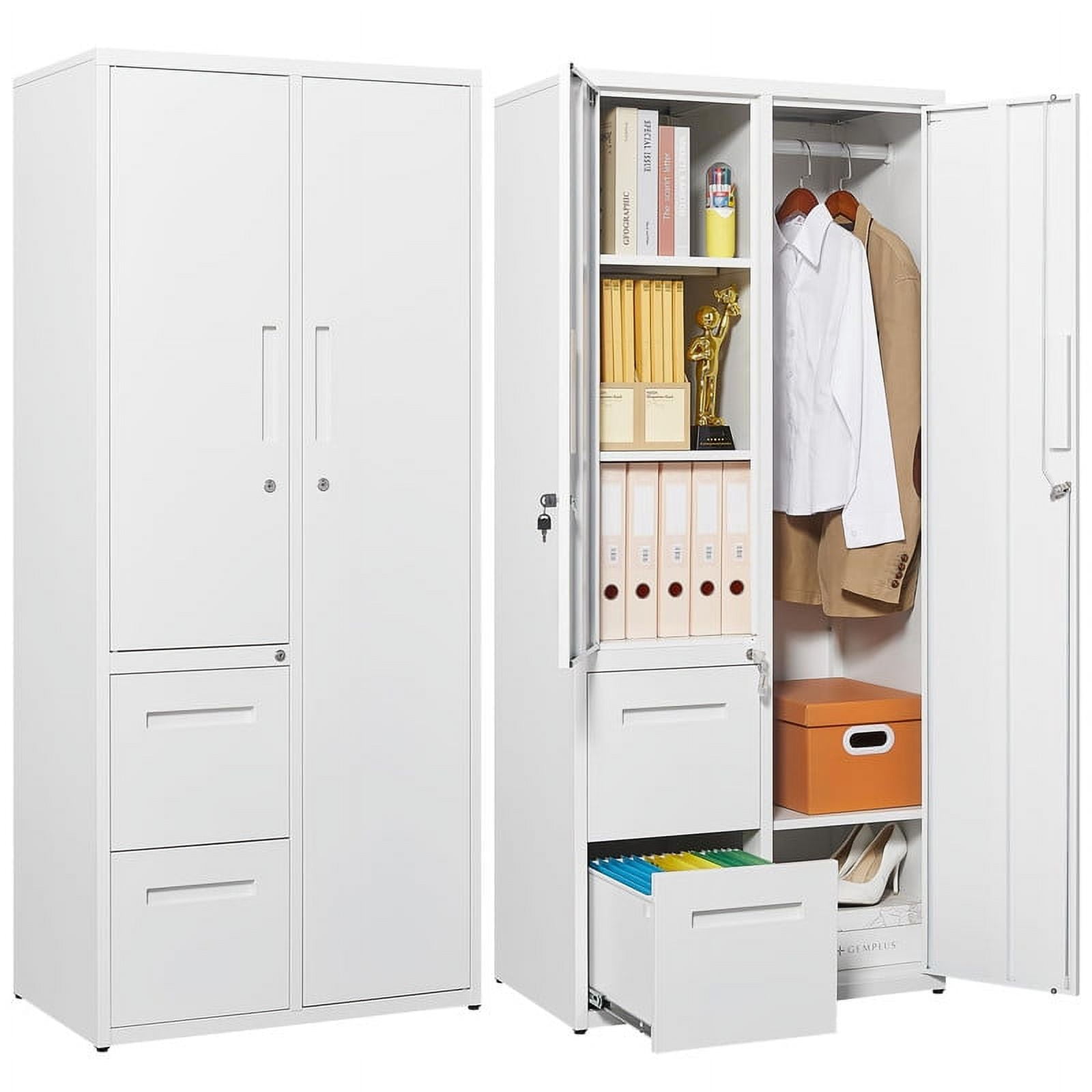 Fesbos Metal Cabinet - Key Lockable Office Storage with 3 Shelves, 2 ...