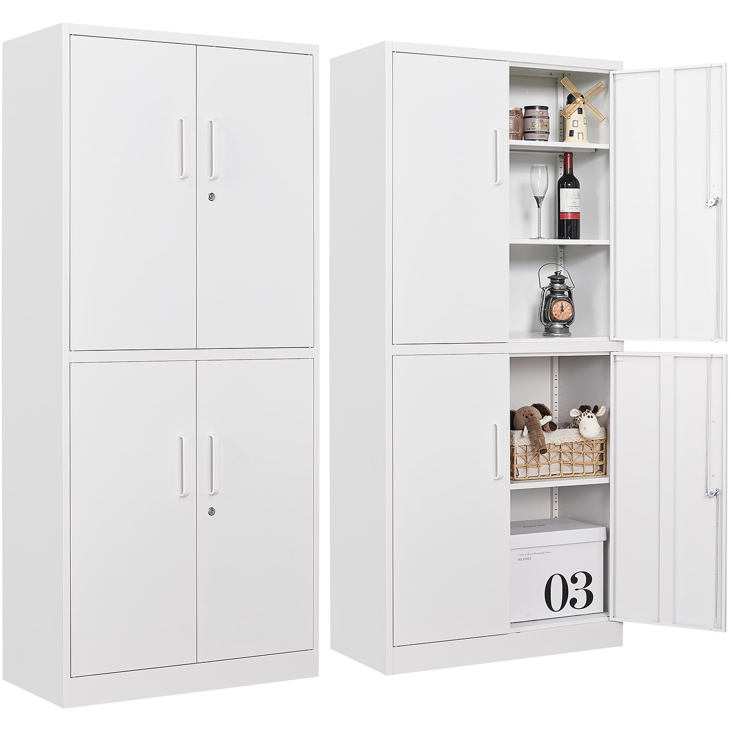 "Fesbos Metal Storage Cabinet, Locking, 4 Doors, 3 Adjustable Shelves ...