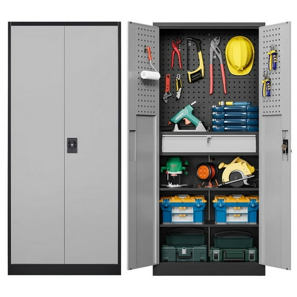 Fesbos Metal Tool Storage Cabinet, Garage Storage with Adjustable ...