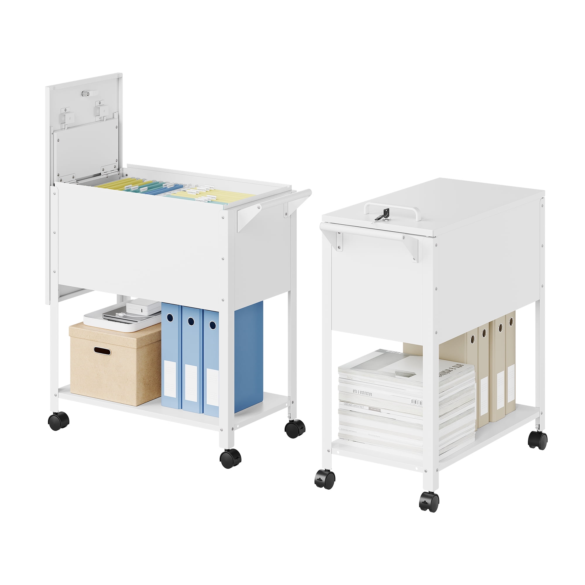 Fesbos Rolling File Cabinet with Lock,Mobile Filing Cart with Wheels ...