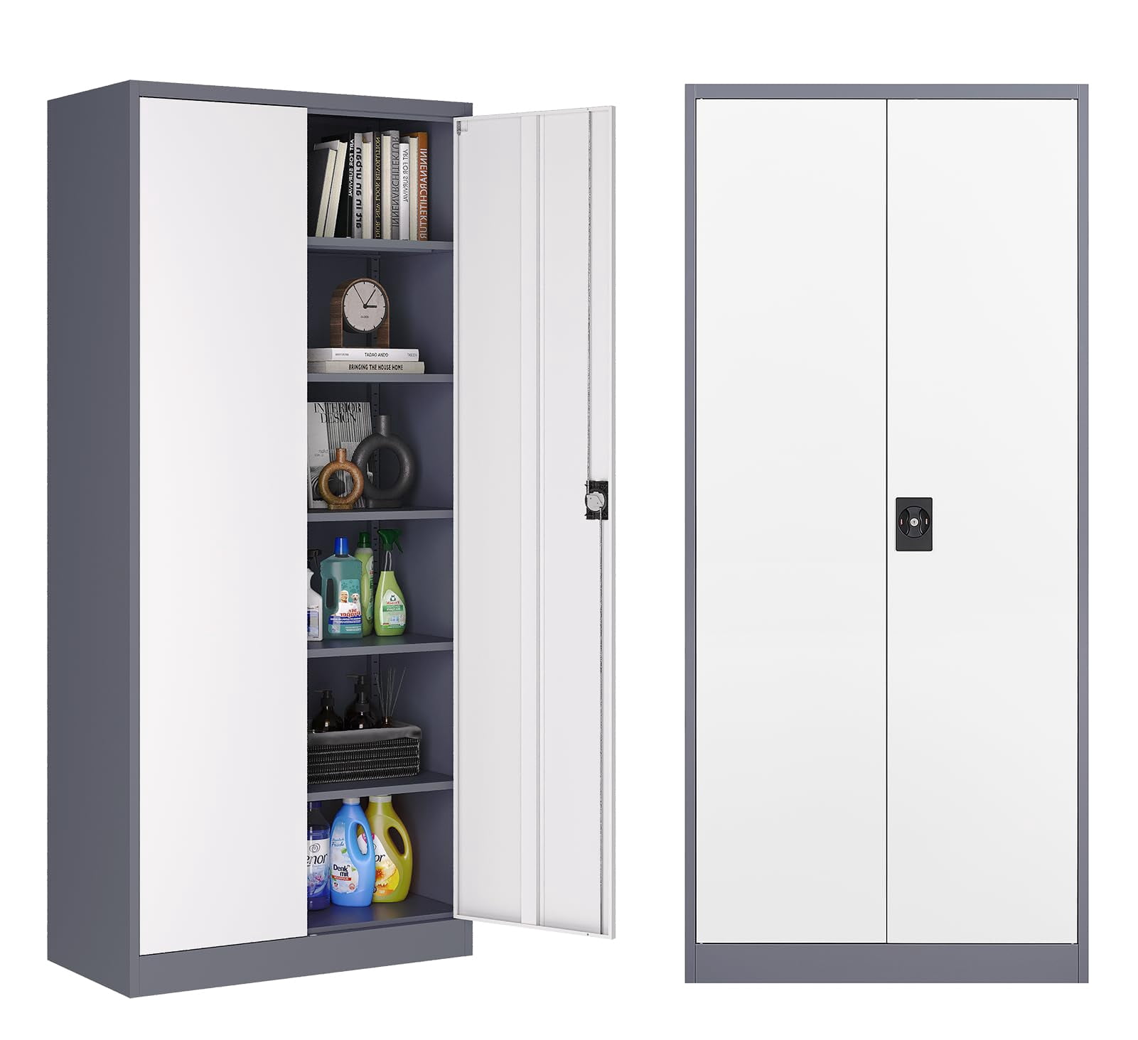 Fesbos Steel Storage Cabinet,Locking Storage Cabinet with 2 Doors and 5 ...