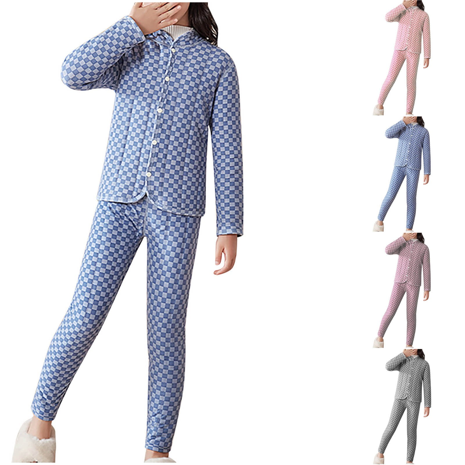 Fesfesfes Baby Girl Dinosaur Clothes Girls Plaid Thermal Underwear ...