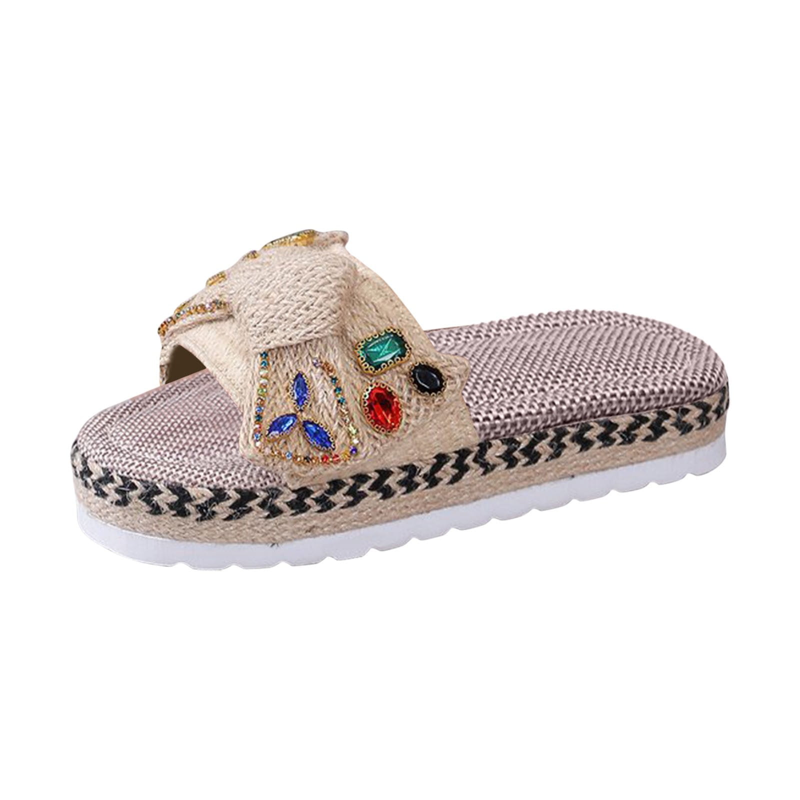 Fesfesfes Black Flat Sandals Women's Plus-size Color One Line Platform ...