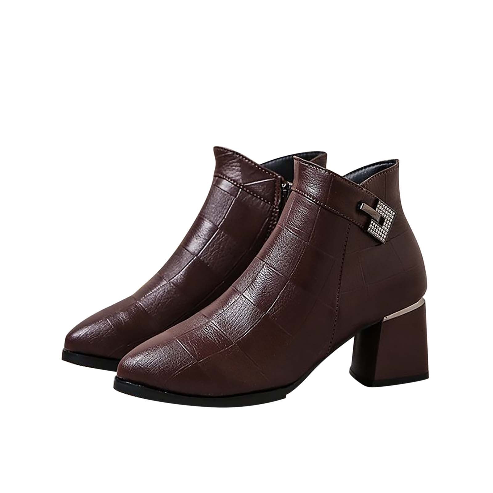 Fesfesfes Boots for Women Large British Style Pointed Thick High Heels ...