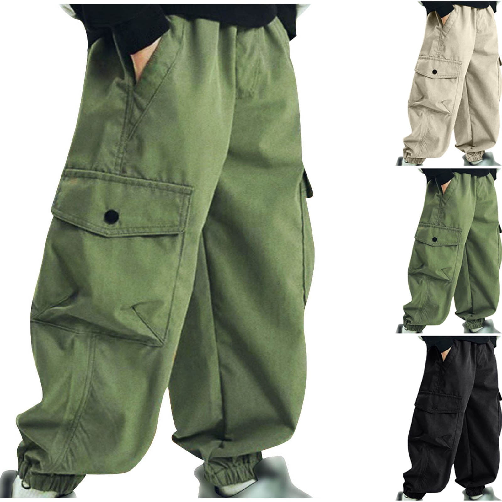 Fesfesfes Boys Cargo Pants Kids Wide Leg Pants Loose Casual Pants with ...