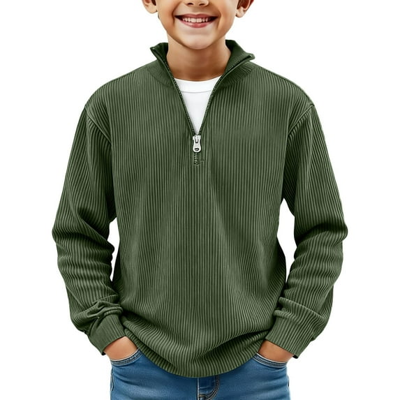Fesfesfes Boys Solid Color Fashionable Stand Collar Zipper Long Sleeve ...