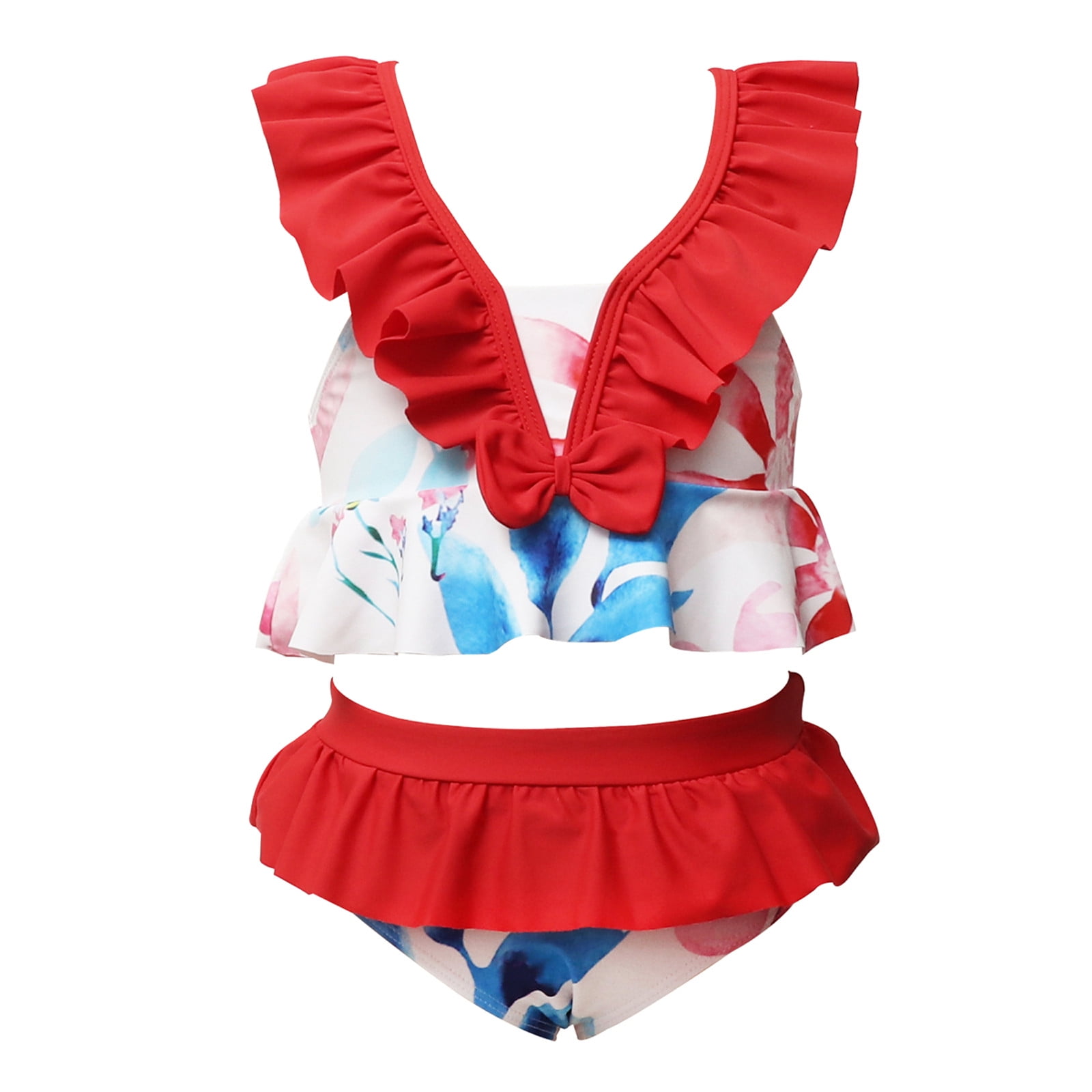 Fesfesfes Children's Bikini Sets Kids Girls Ruffles Patchwork Floral ...