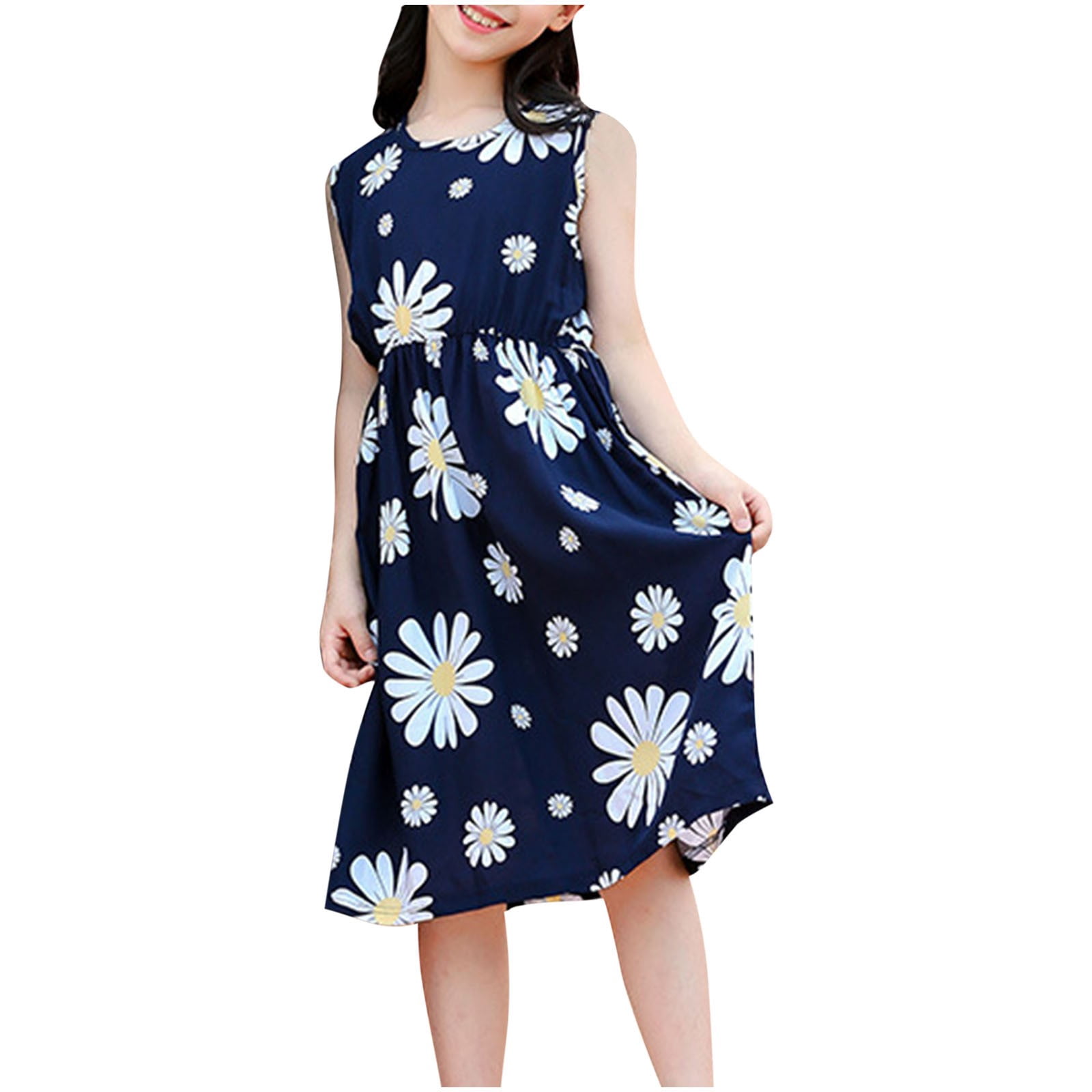 Fesfesfes Children's Long Dress Sleeveless Printed Beach Maxi Dress ...