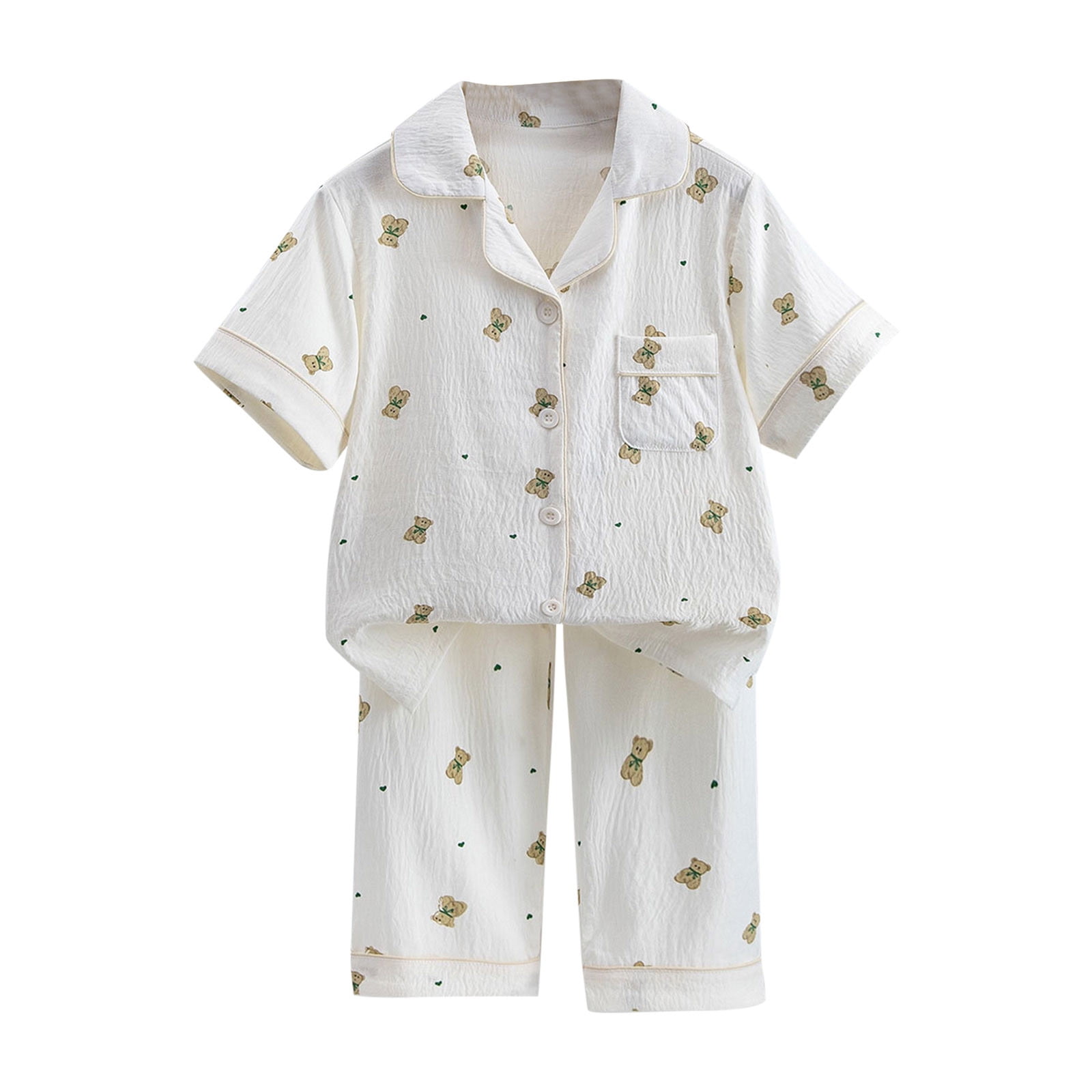 Fesfesfes Children's Summer Pajama Set Printed Short Sleeve Lapel ...