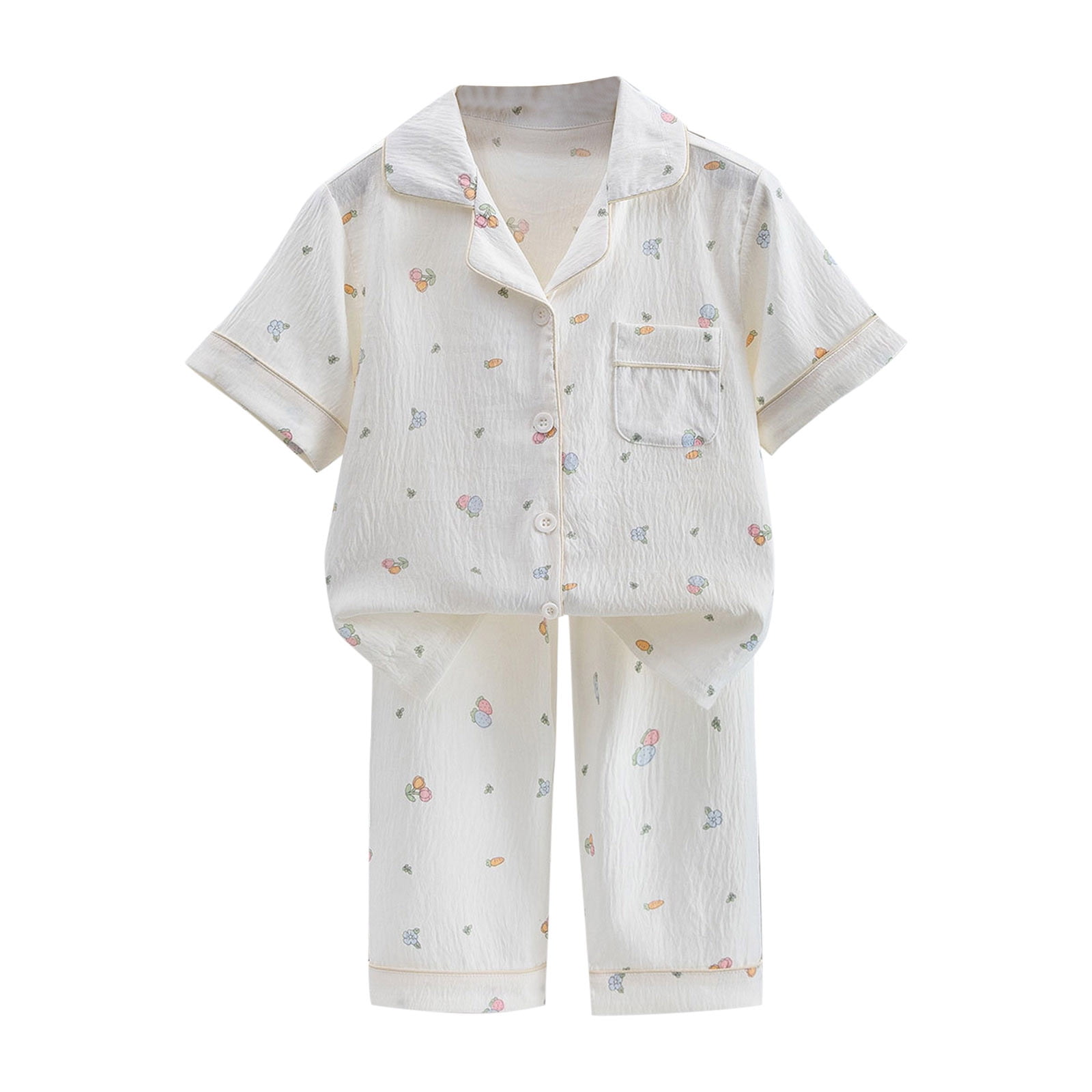 Fesfesfes Children's Summer Pajama Set Printed Short Sleeve Lapel ...
