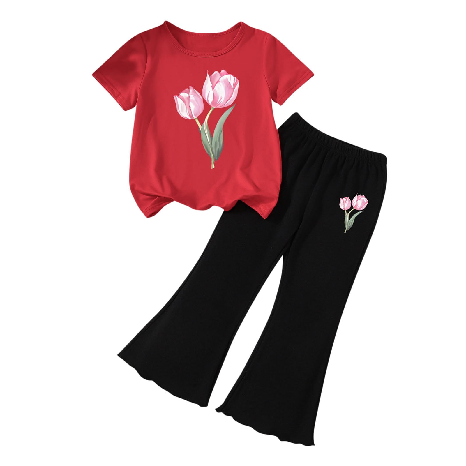 Fesfesfes Childrens Heart Print Short Sleeve Top and Sweatpants Set ...