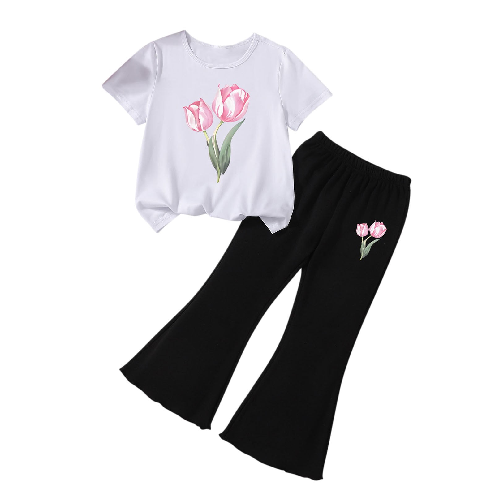 Fesfesfes Childrens Heart Print Short Sleeve Top and Sweatpants Set ...