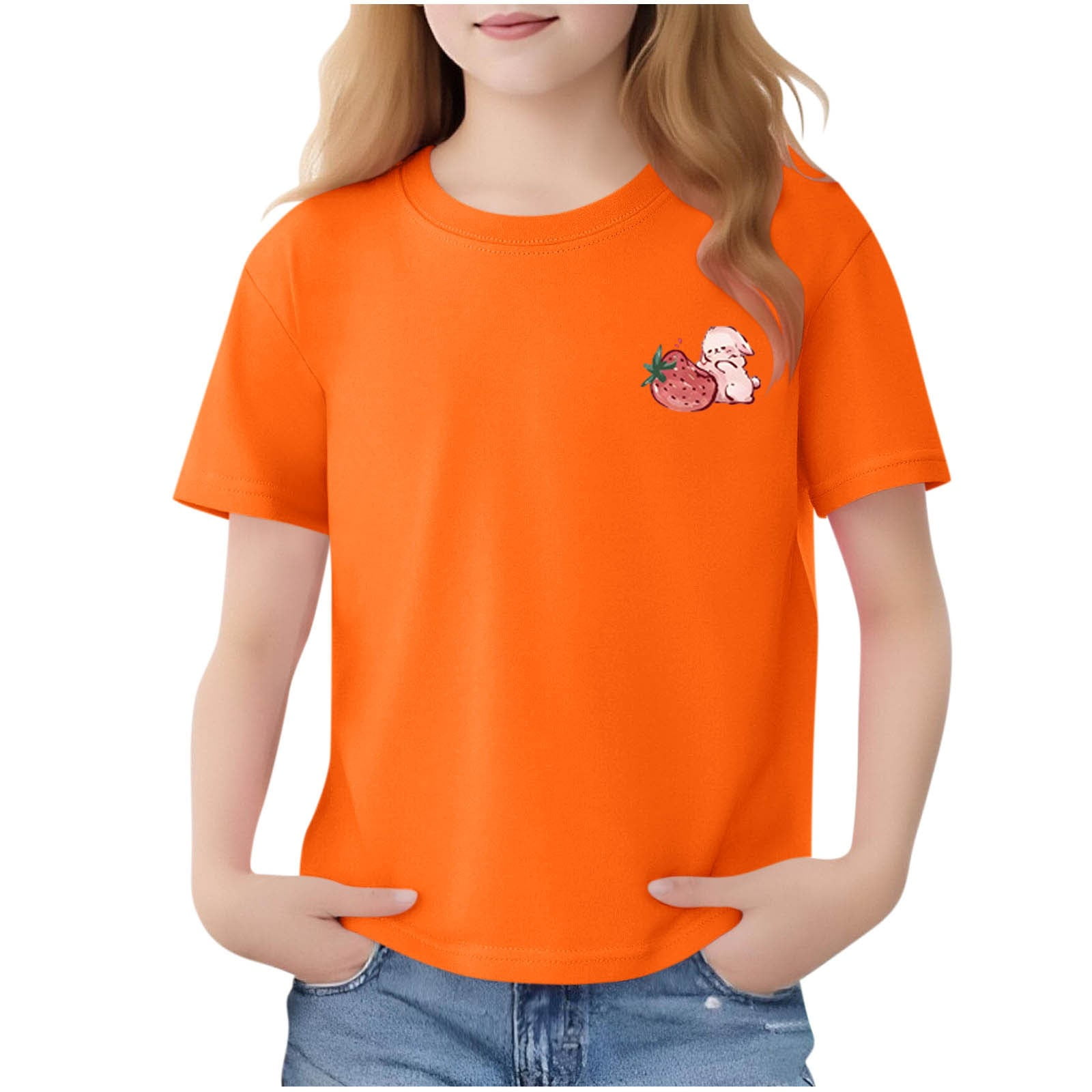 Fesfesfes Childrens Solid Color Short Sleeve T Shirt Casual Crew Neck ...