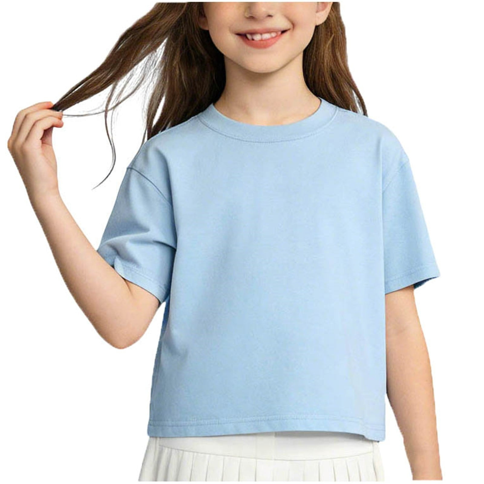 Fesfesfes Childrens Solid Color Short Sleeve T Shirt Casual Crew Neck ...