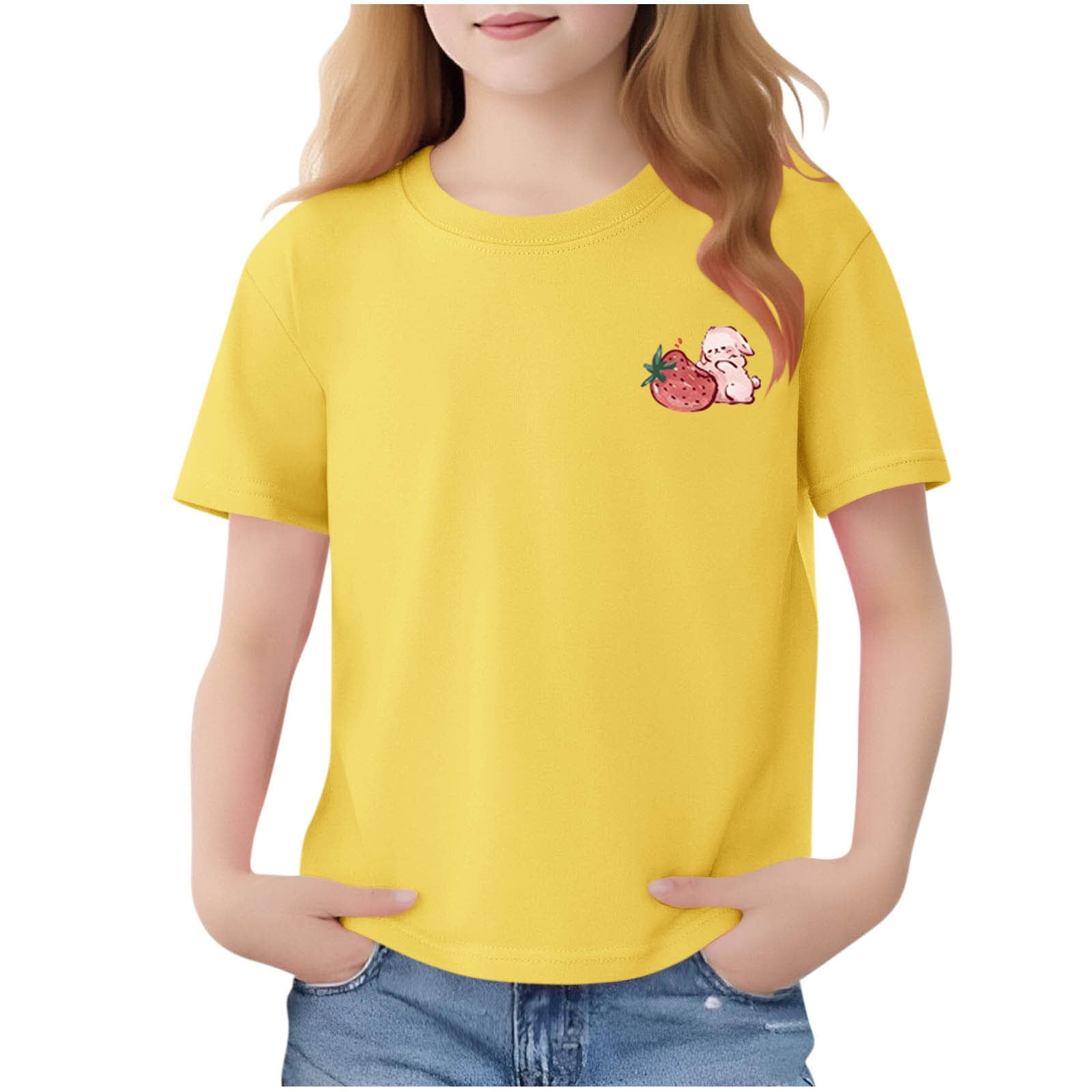 Fesfesfes Childrens Solid Color Short Sleeve T Shirt Casual Crew Neck ...