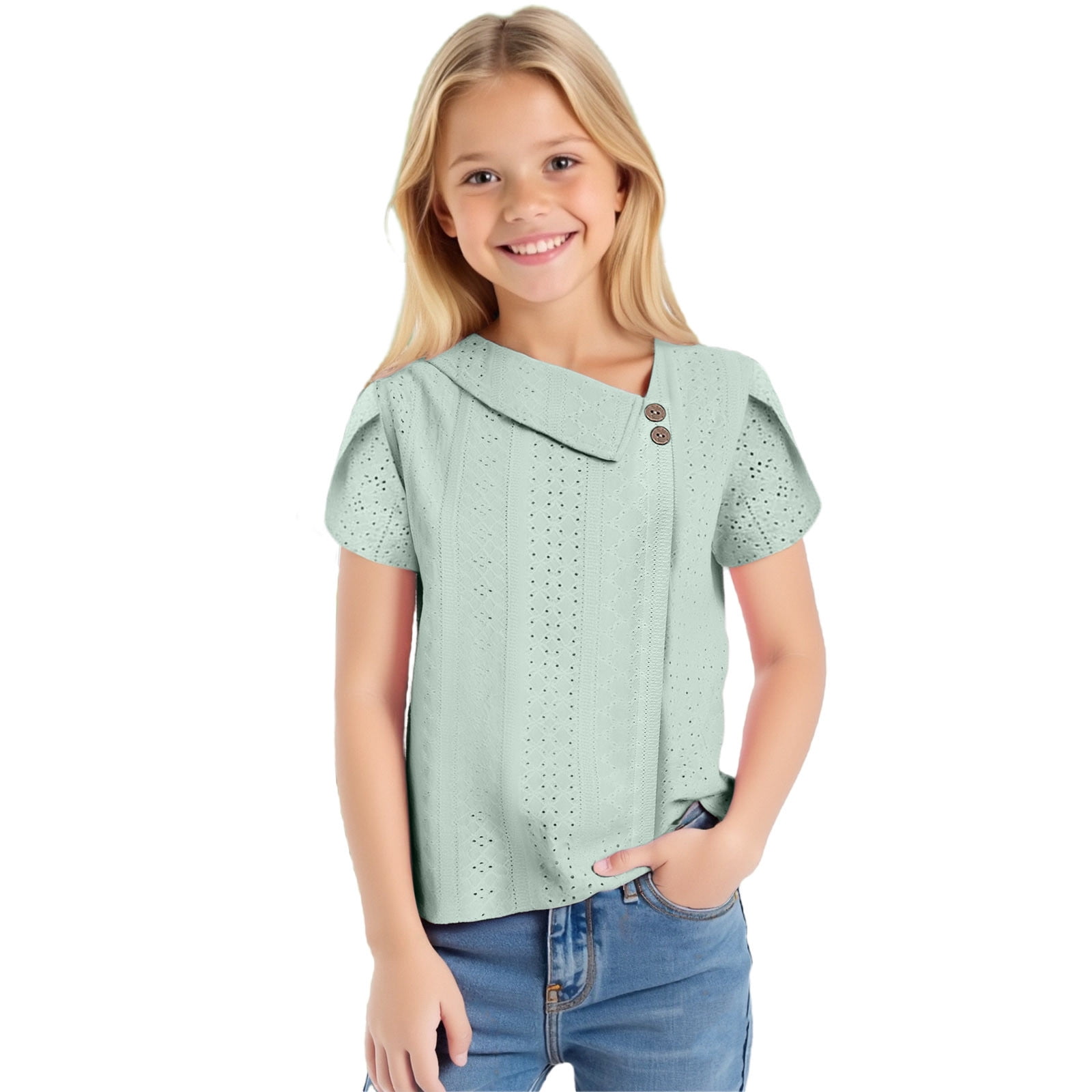 Fesfesfes Childrens Summer Tops with Short Sleeves and Ruffled Hem ...