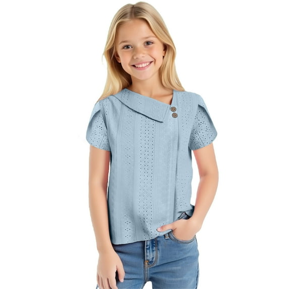 Fesfesfes Childrens Summer Tops with Short Sleeves and Ruffled Hem ...