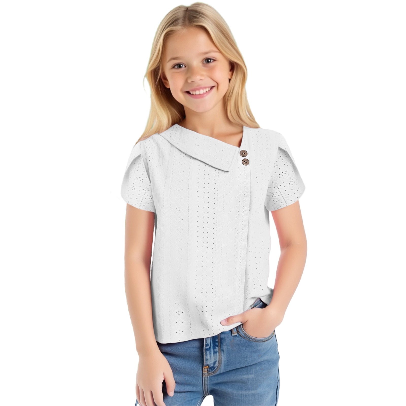 Fesfesfes Childrens Summer Tops with Short Sleeves and Ruffled Hem ...