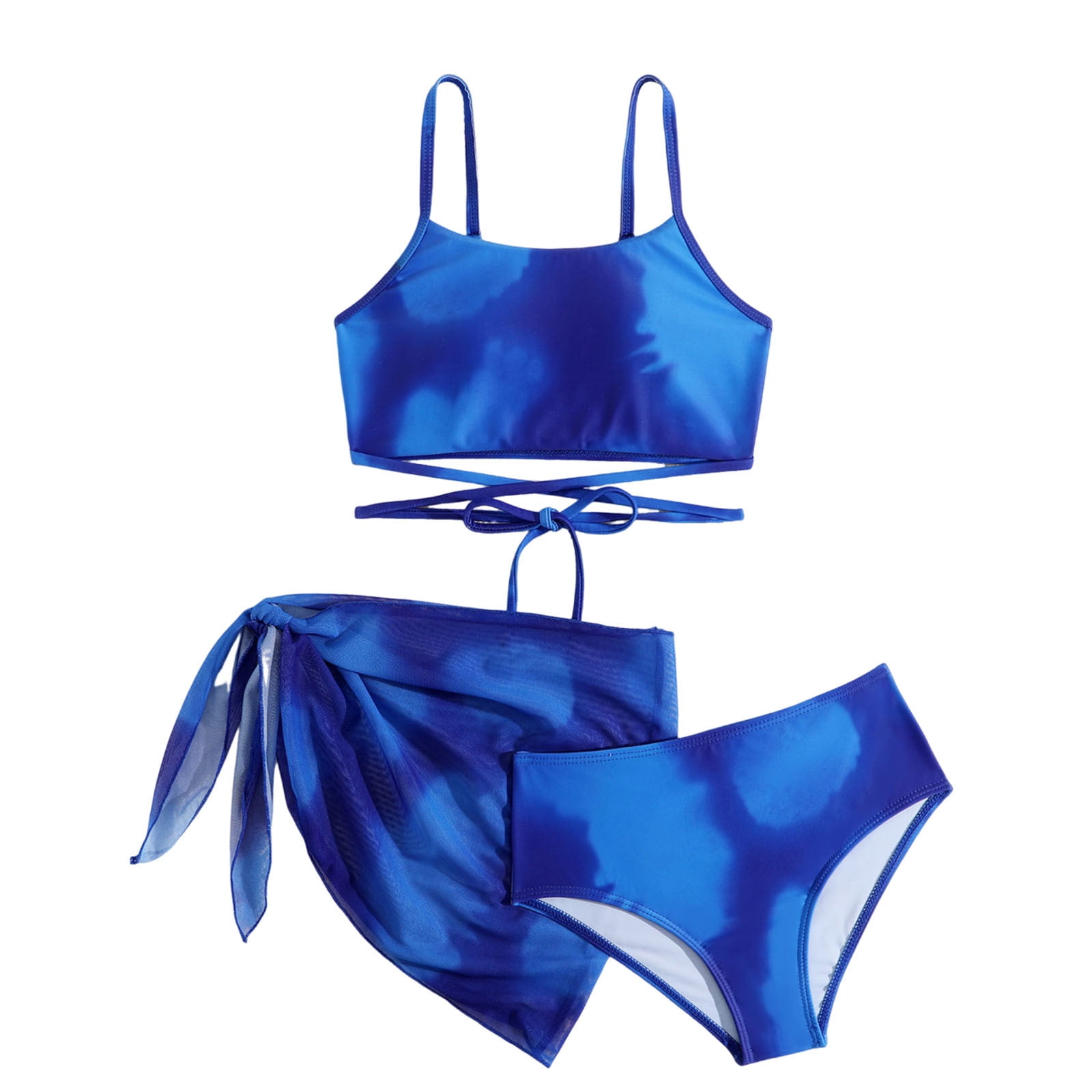 Fesfesfes 6-13Years Girls 3 Piece Swimsuits with Skirts Tropical ...