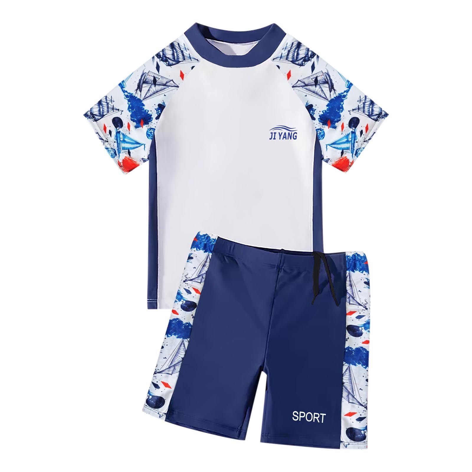 Fesfesfes 6-14Years Boys Swim Sets Short Sleeve Rash Guard Swimwear ...