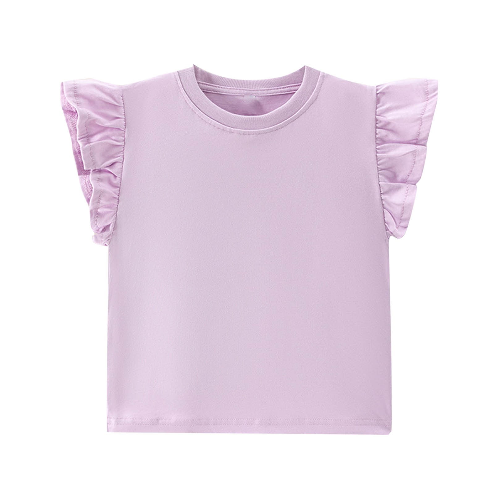Fesfesfes Girls Ruffle Sleeve Shirts Summer Crewneck Solid Color Tee ...
