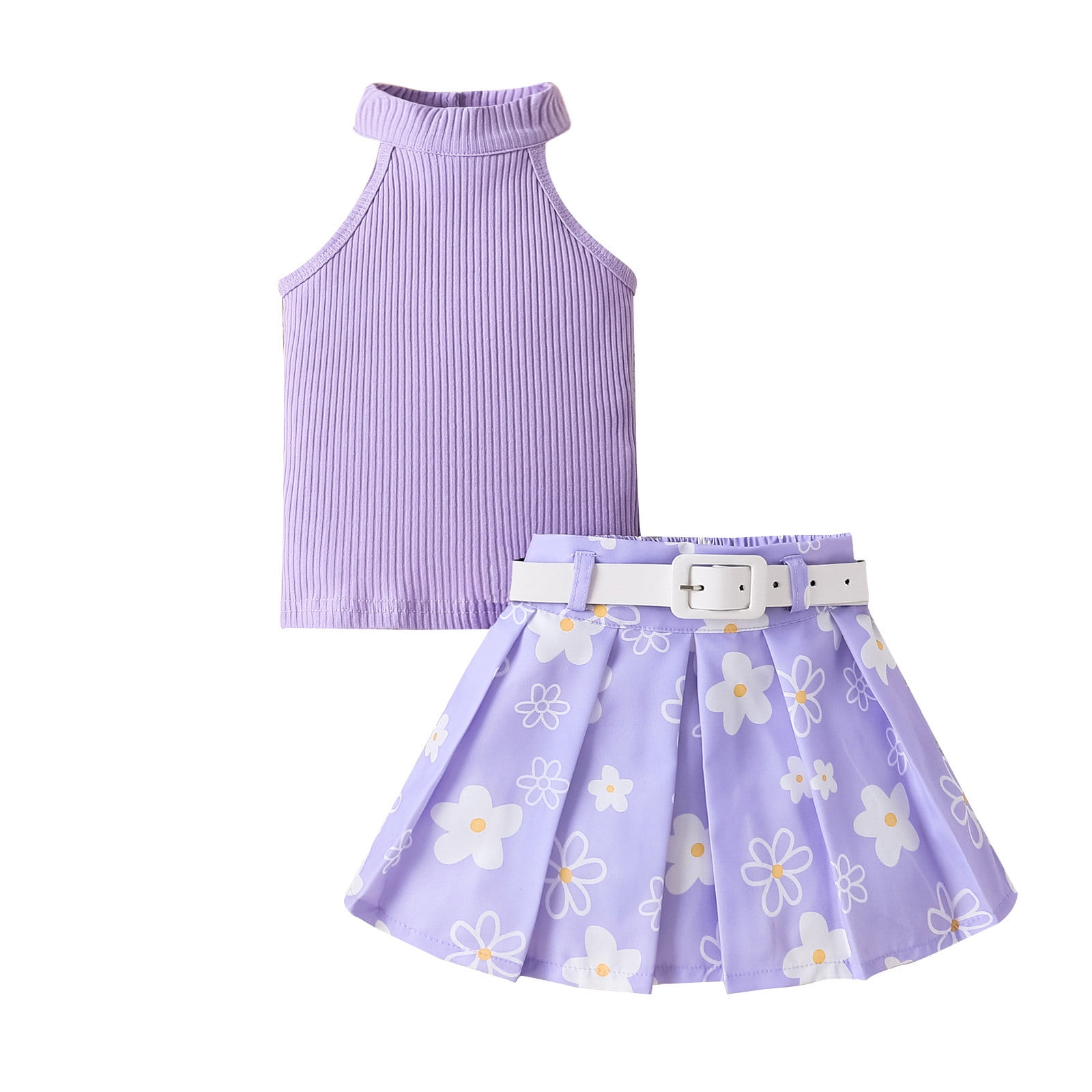 Fesfesfes Toddler Girls Summer Skirts Set Little Girls Ribbed Cotton ...