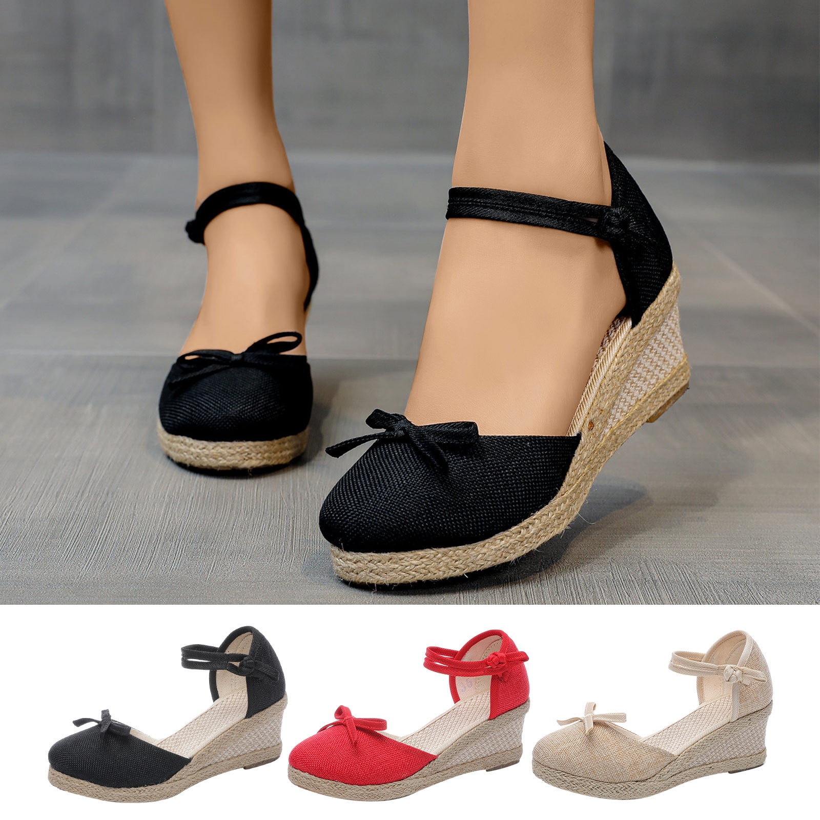 Fesfesfes Cork Sandals For Womens Wedge Sandals Closed Toe Buckle Strap ...