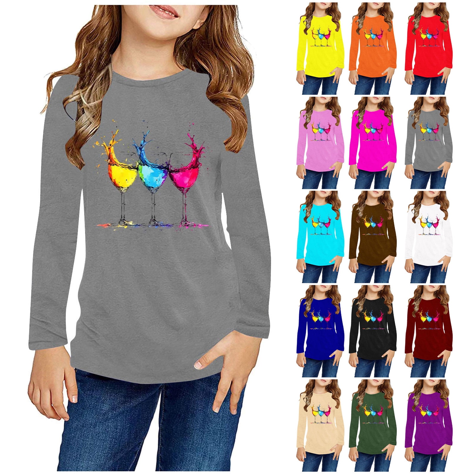 Fesfesfes Fall Sweatshirt Girls Long Sleeve Prints Shirts Cute ...