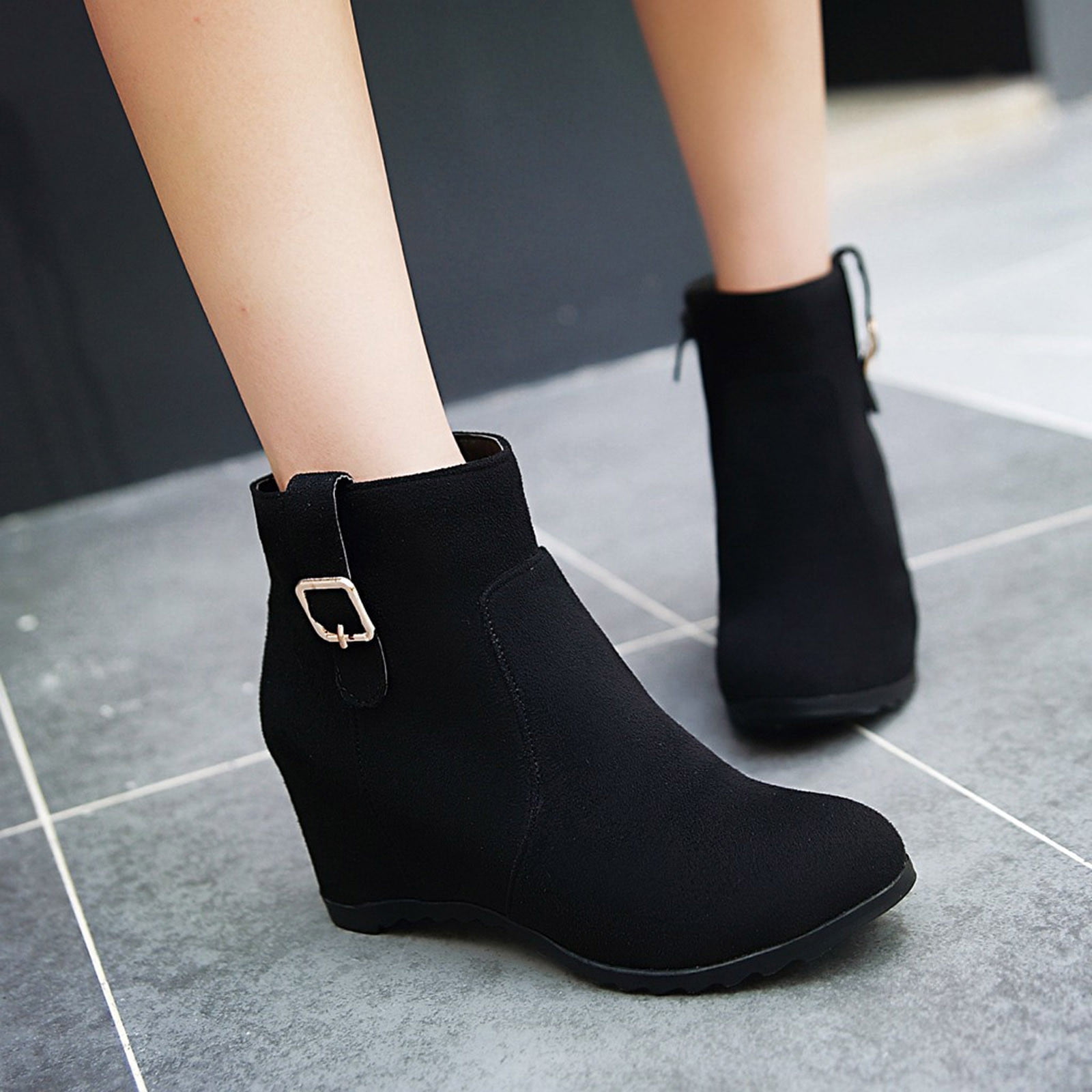 Fesfesfes Faux-Leather Boots for Women College Wind Suede Women's, Belt ...