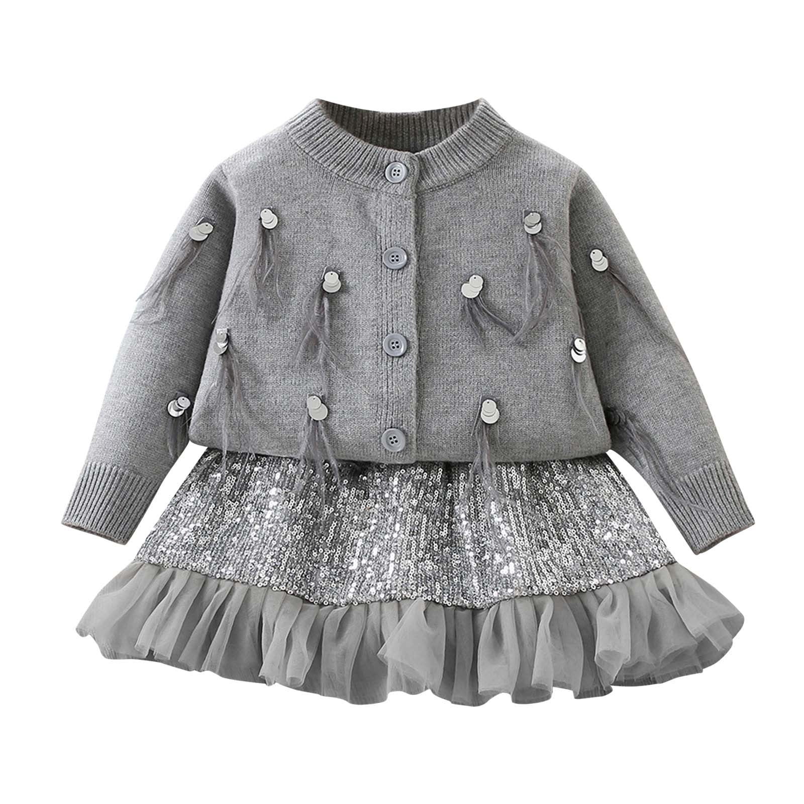 Fesfesfes Girls Fall Outfit 2 Piece Set Long Sleeve Knitted Cardigan ...