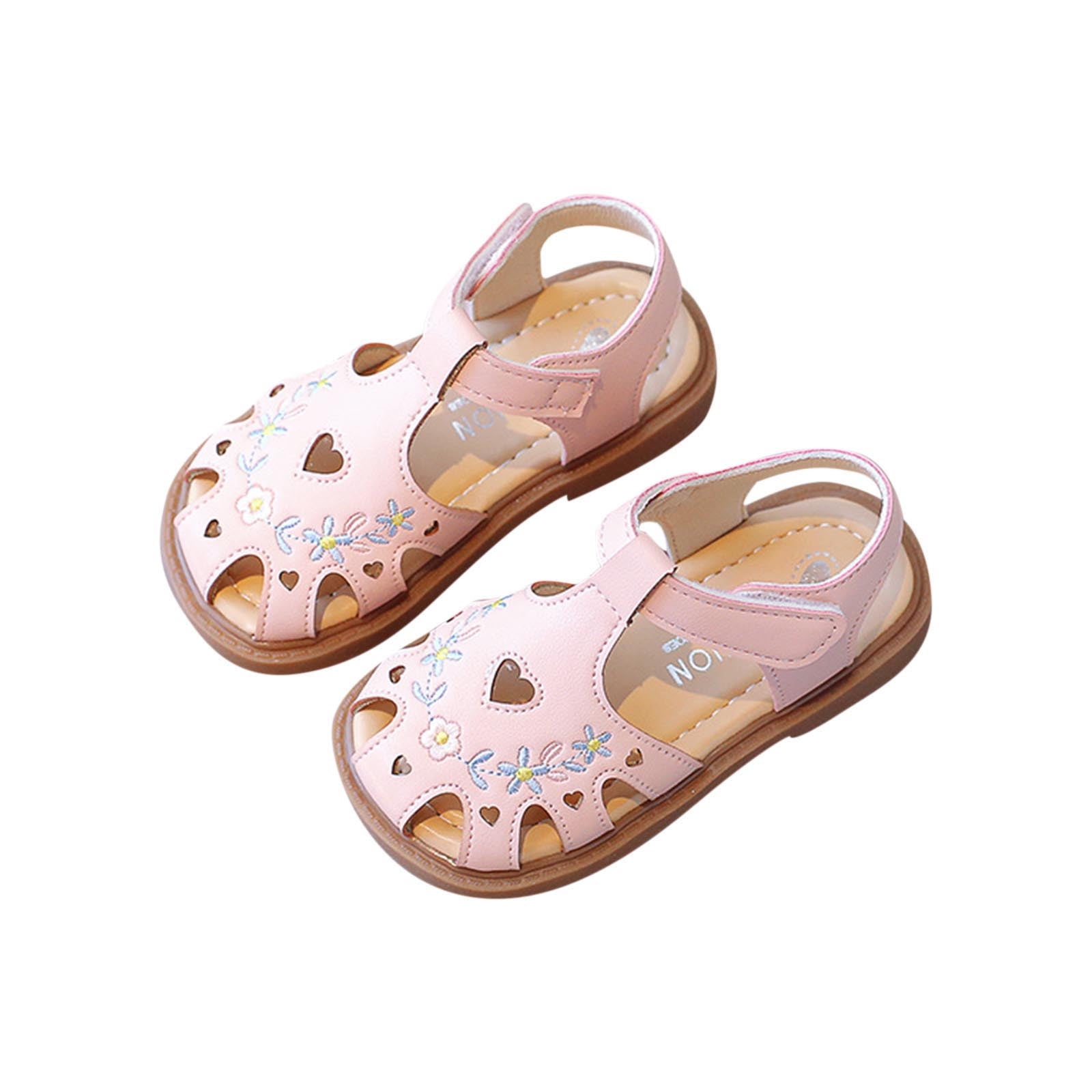 Fesfesfes Girls Floral Embroidered Toe Cap Sandals Princess Dress Shoes ...