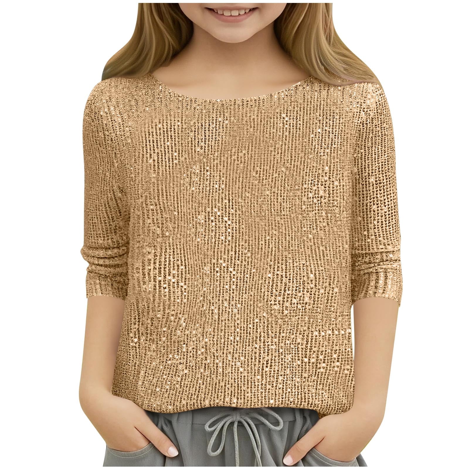 Fesfesfes Girls Long Sleeve Round Neck Blouse Top Casual Shirt for Kids ...