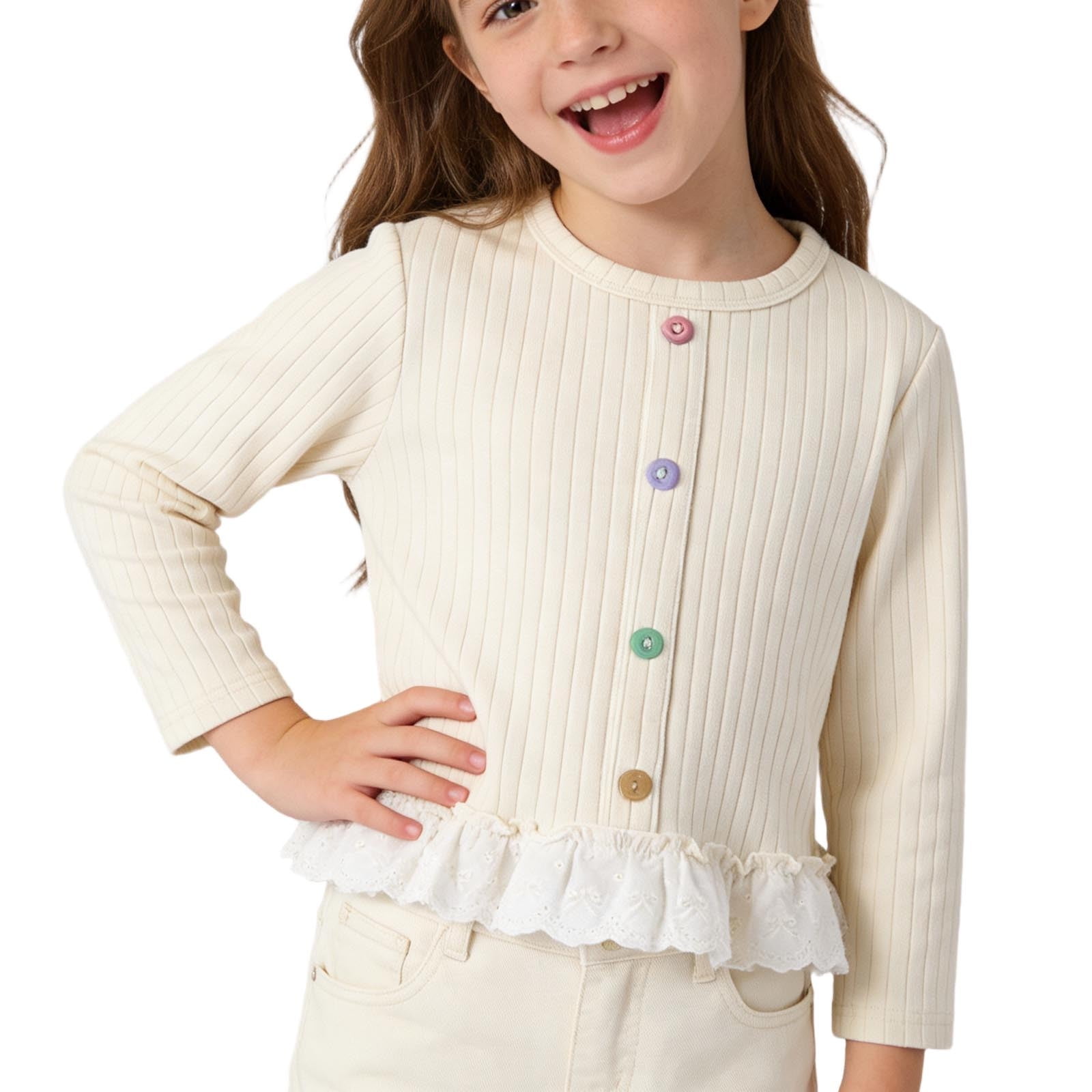 Fesfesfes Girls Long Sleeve Round Neck Top and Shirt Set with Lace Hem ...