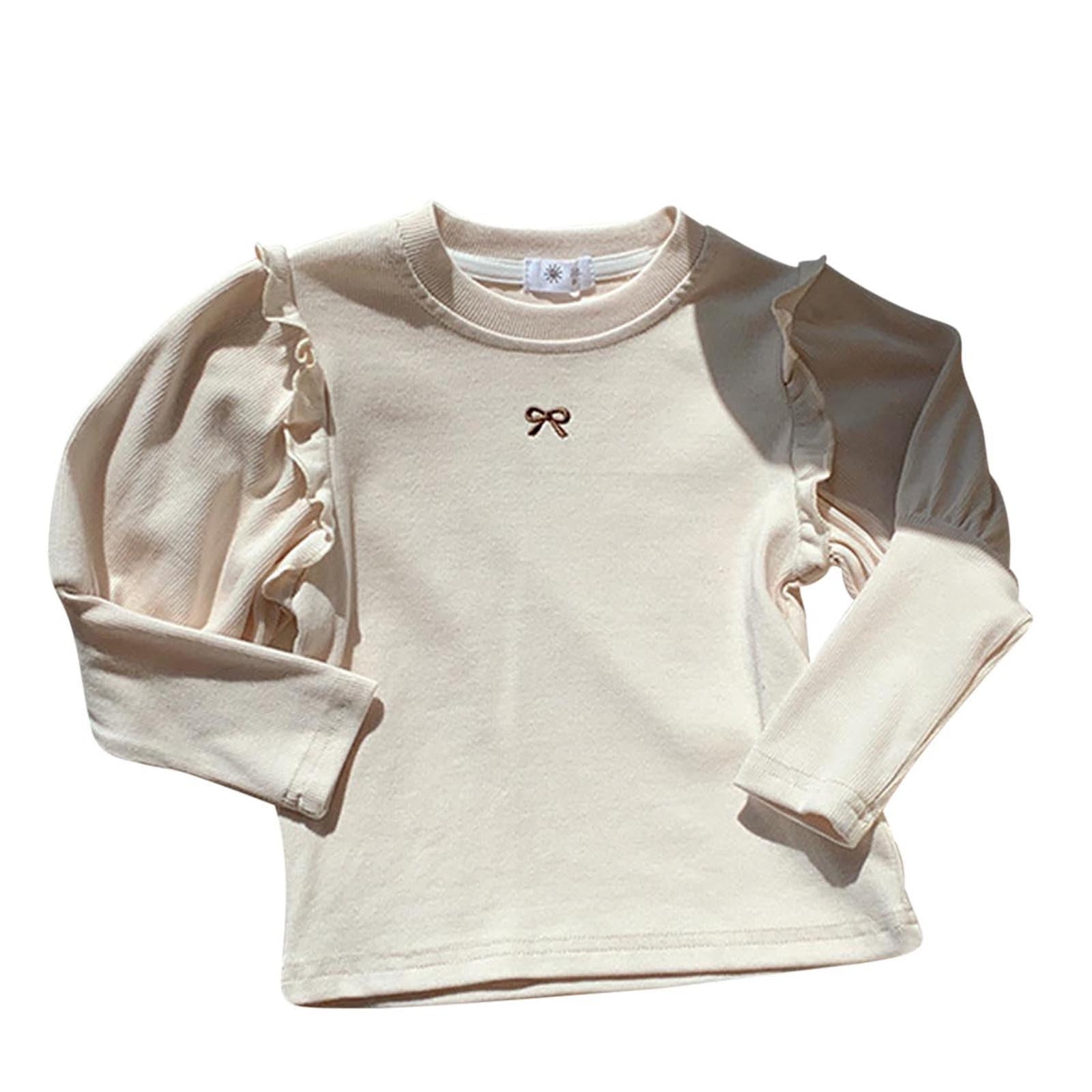 Fesfesfes Girls Long Sleeve Shirts Bow Base Shirt Layer Shirts Solid ...