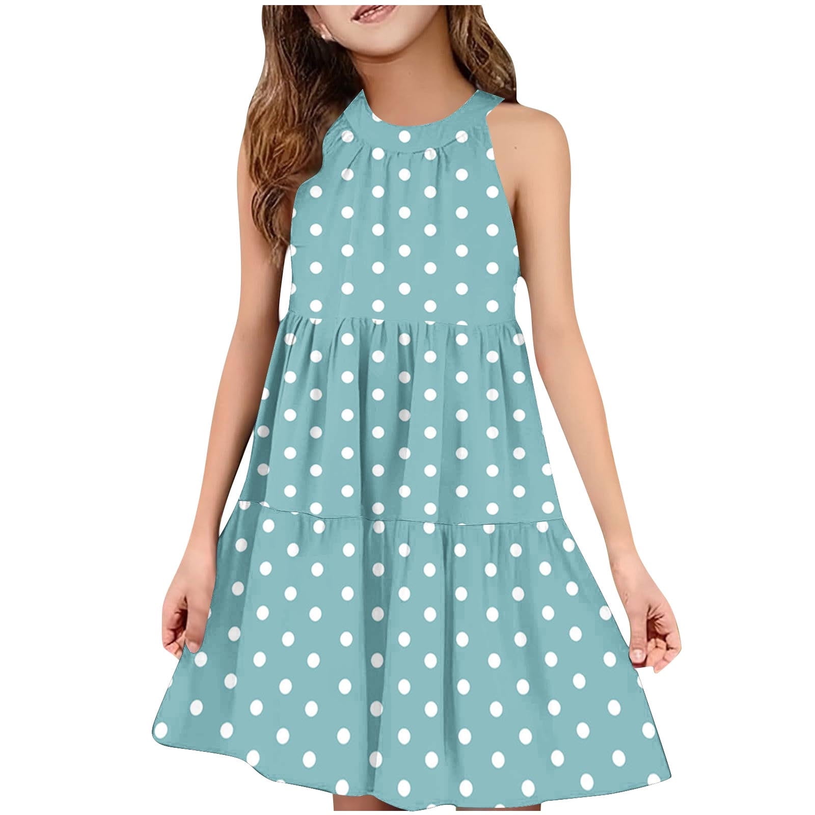 Fesfesfes Girls Patchwork Tiered Dress Sleeveless Round Neck Color ...