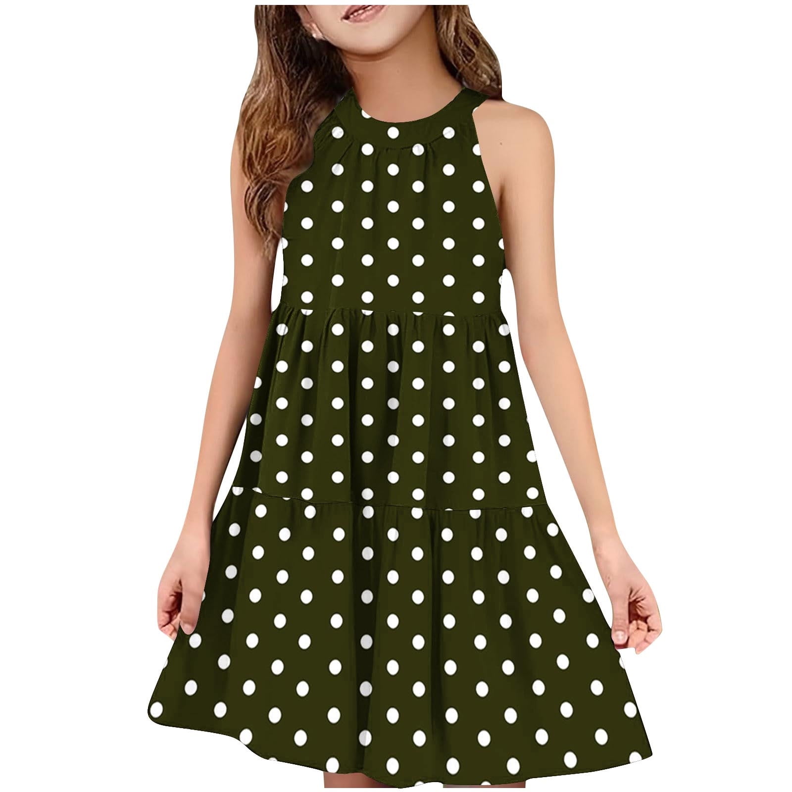 Fesfesfes Girls Patchwork Tiered Dress Sleeveless Round Neck Color ...