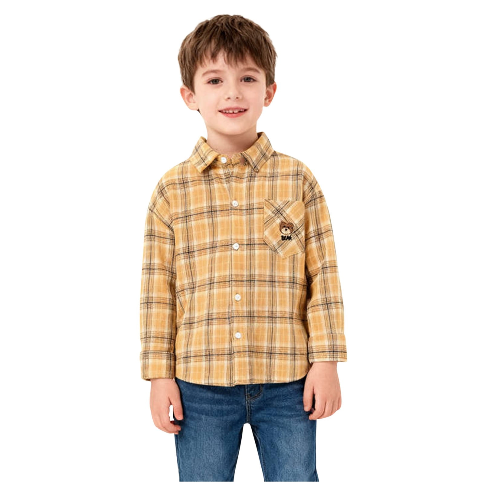 Fesfesfes Girls Plaid Shirt Long Sleeve Top with Double Pockets Loose ...