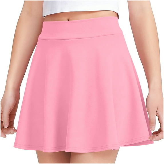 Fesfesfes Girls Pleated Skirt Solid Color Elastic Waist Short Skirt for ...