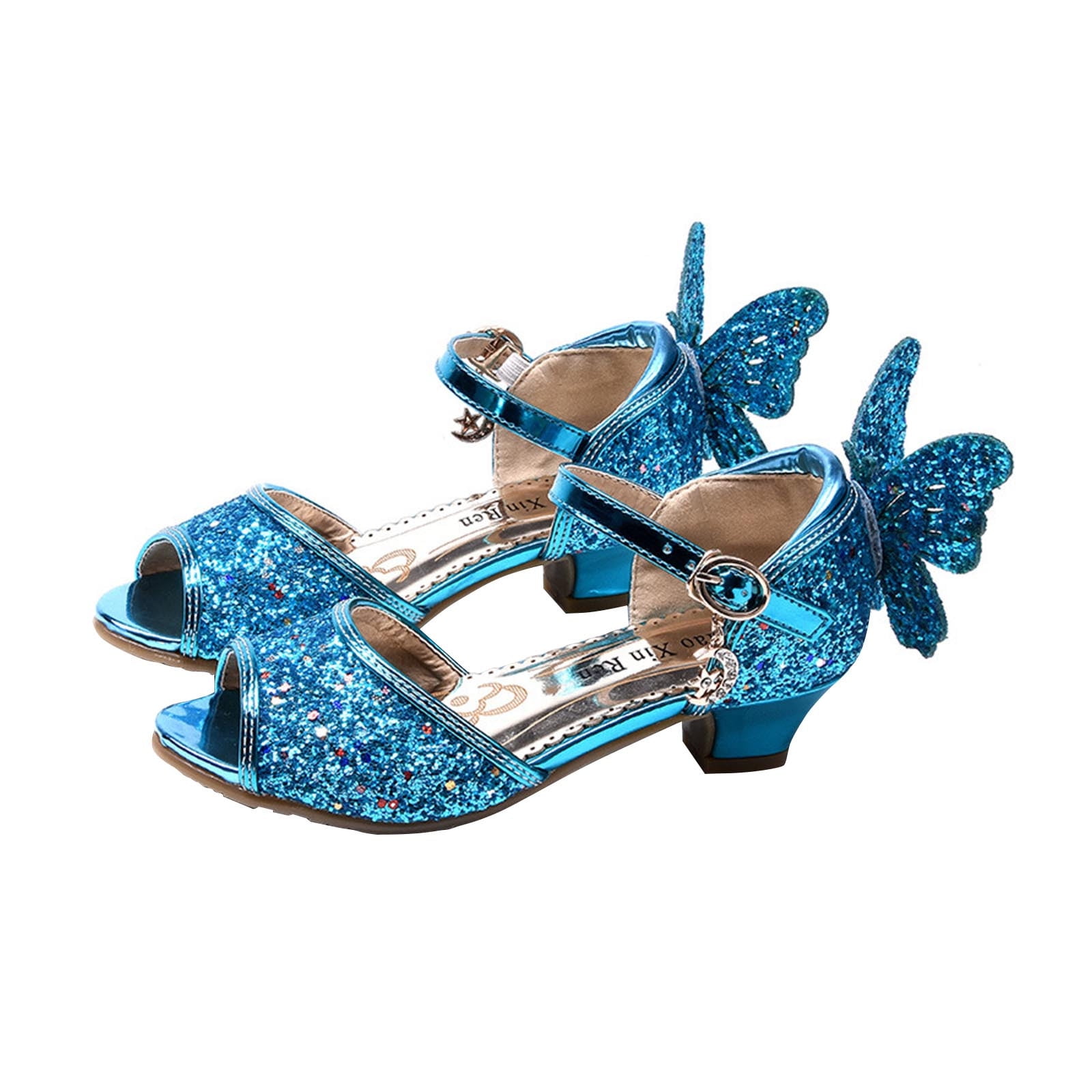 Fesfesfes Girls Sequin Bow Sandals Princess Crystal High Heels for ...