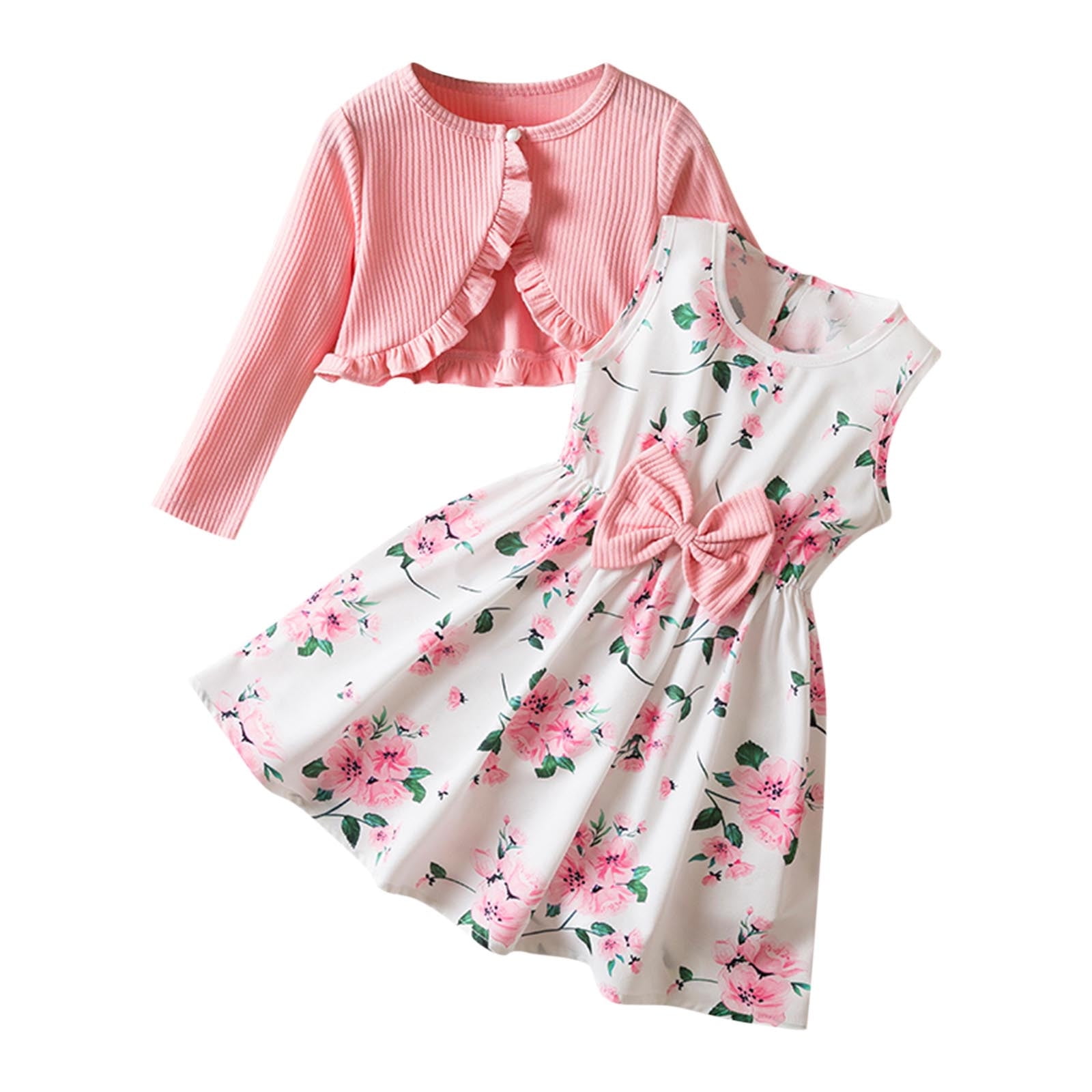 Fesfesfes Girls' Sleeveless Princess Dress Set Lace Embroidery Ruffled ...