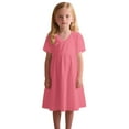 Fesfesfes Girls Solid Color V Neck Short Sleeve Casual Dress for Big ...