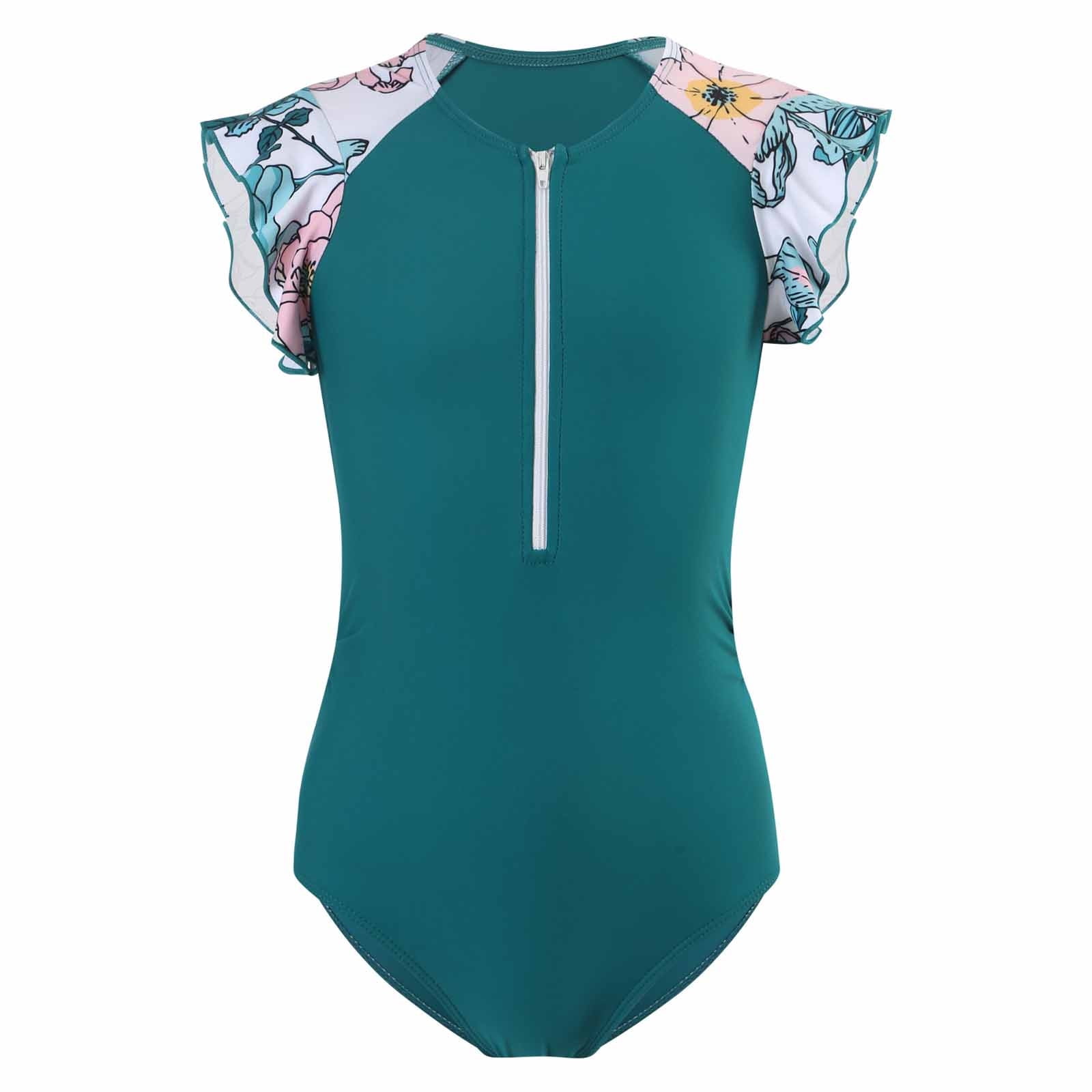 Fesfesfes Girls' Spring Summer Swimwear Rash Guard Swimsuit Zipper ...