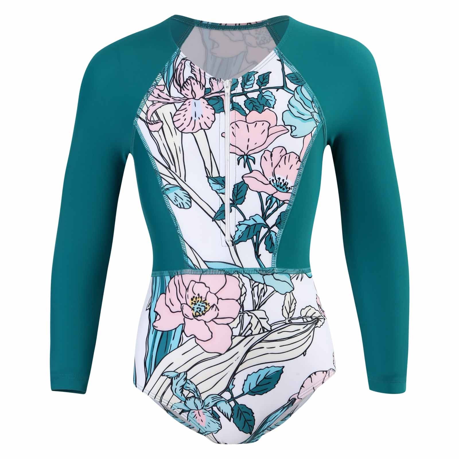 Fesfesfes Girls' Spring Summer Swimwear Rash Guard Swimsuit Zipper ...