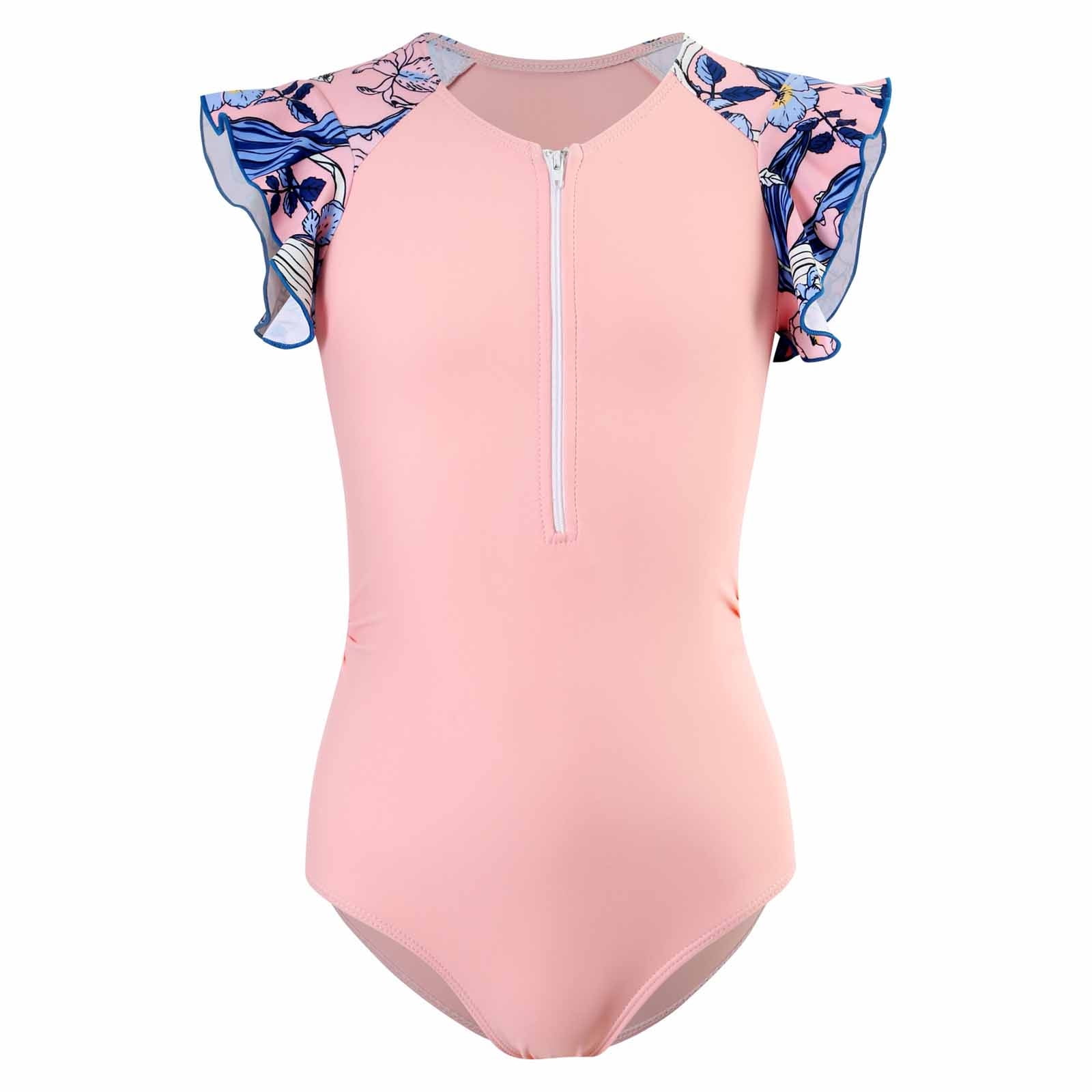 Fesfesfes Girls' Spring Summer Swimwear Rash Guard Swimsuit Zipper ...