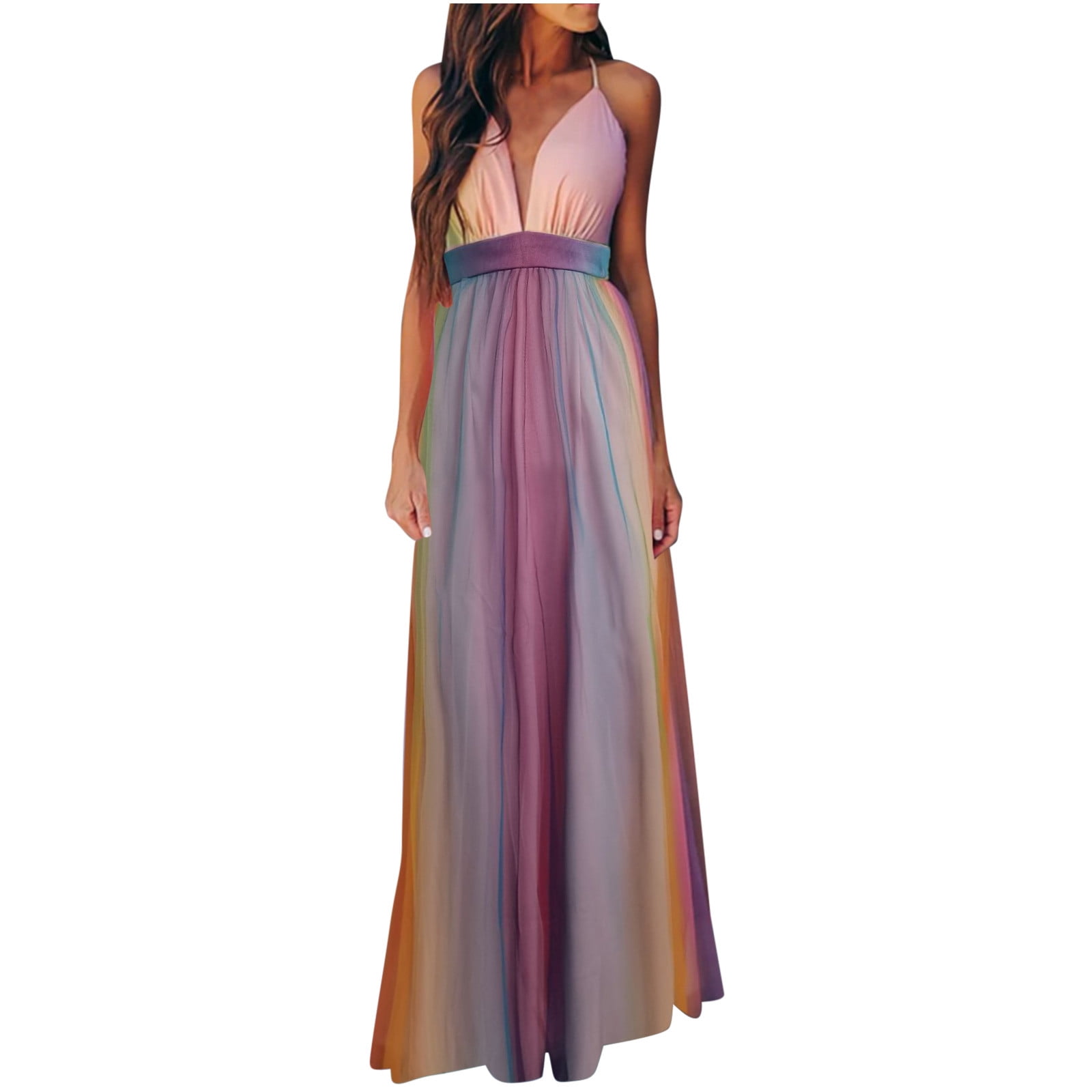 Fesfesfes Gradient Color Party Dress for Women Gowns Sling Sexy Mesh ...