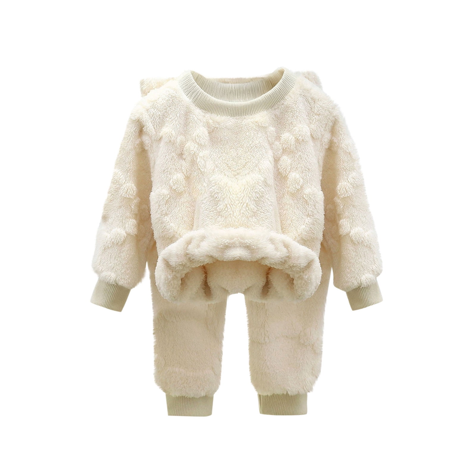 Fesfesfes Kids 2 Piece Clothes Set Fleece Warm Winter Solid Color Cozy ...