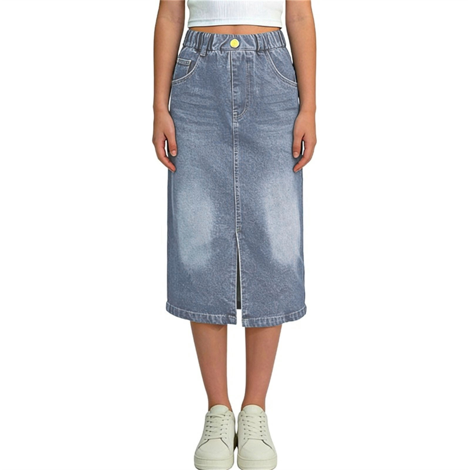 Fesfesfes Kids Solid Denim A-Line Midi Skirt,Children Summer Casual ...