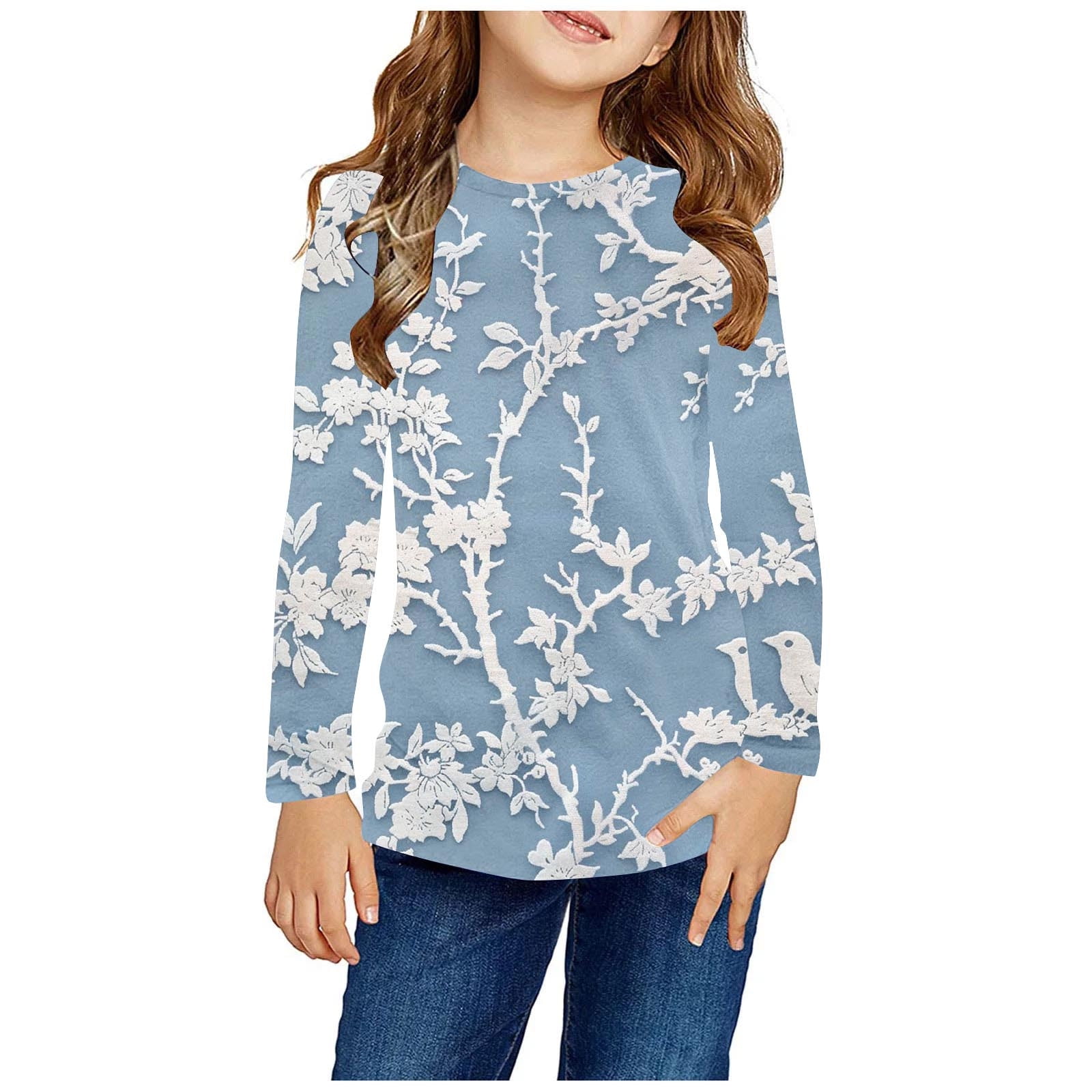 Fesfesfes Kids Tee Shirts Girls Long Sleeve Prints Shirts Cute ...