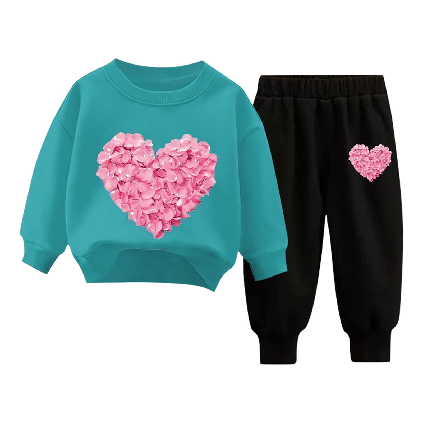 Fesfesfes Kids Valentine Heart Print Long Sleeve Top Pants Two Piece ...