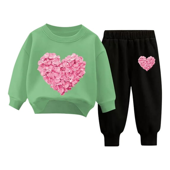 Fesfesfes Kids Valentine Heart Print Long Sleeve Top Pants Two Piece ...